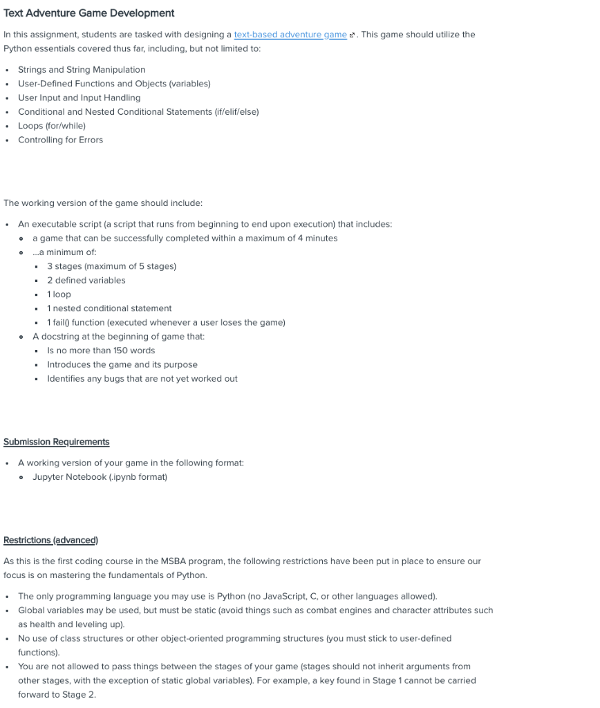 Solved Text Adventure Game Development In this assignment, | Chegg.com