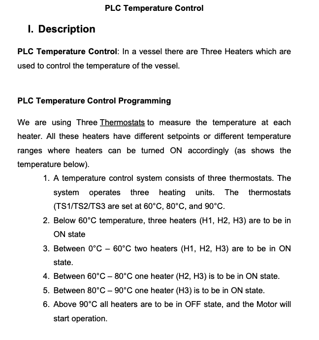Solved PLC Temperature Control I. Description PLC | Chegg.com