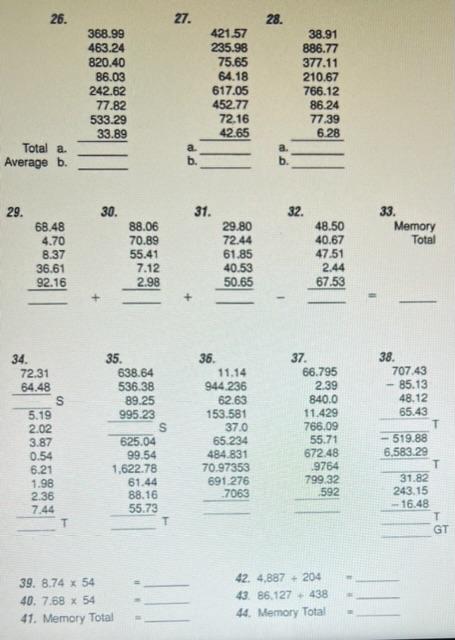 Solved 39. 8.74×54= 42. 4,887+204= 40. 7.68×54= 43. | Chegg.com