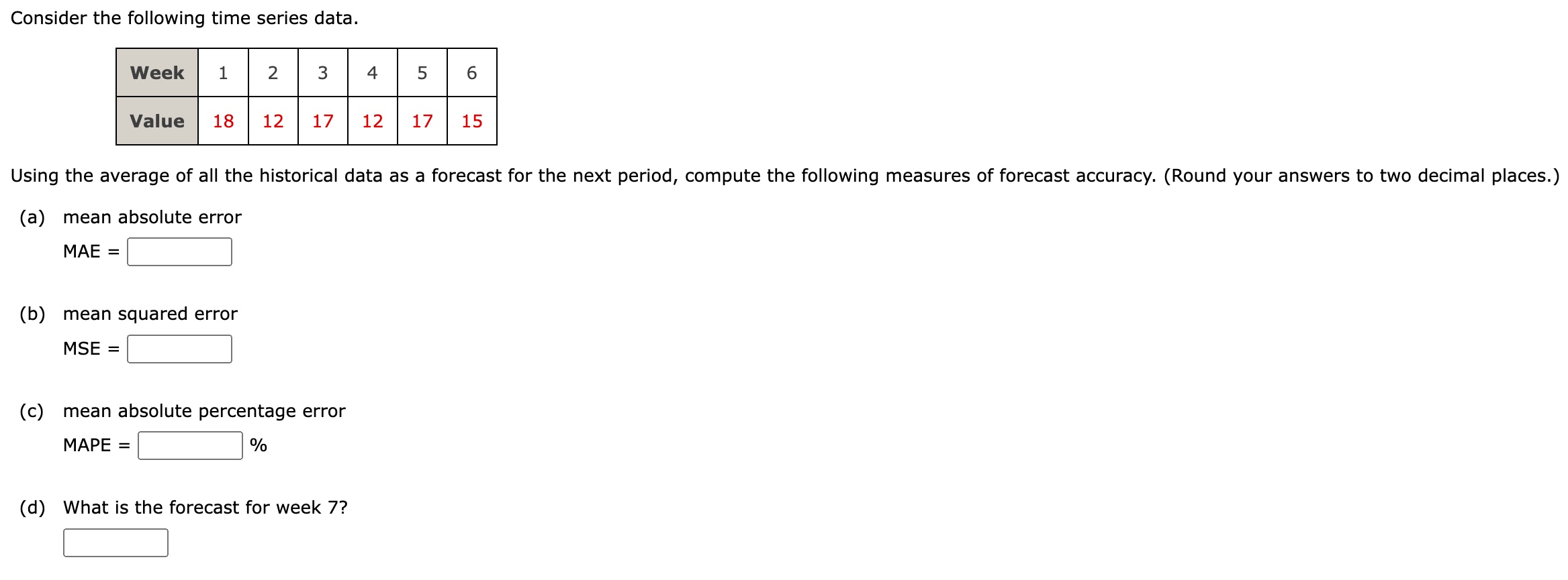 Solved Consider The Following Time Series Data Using The