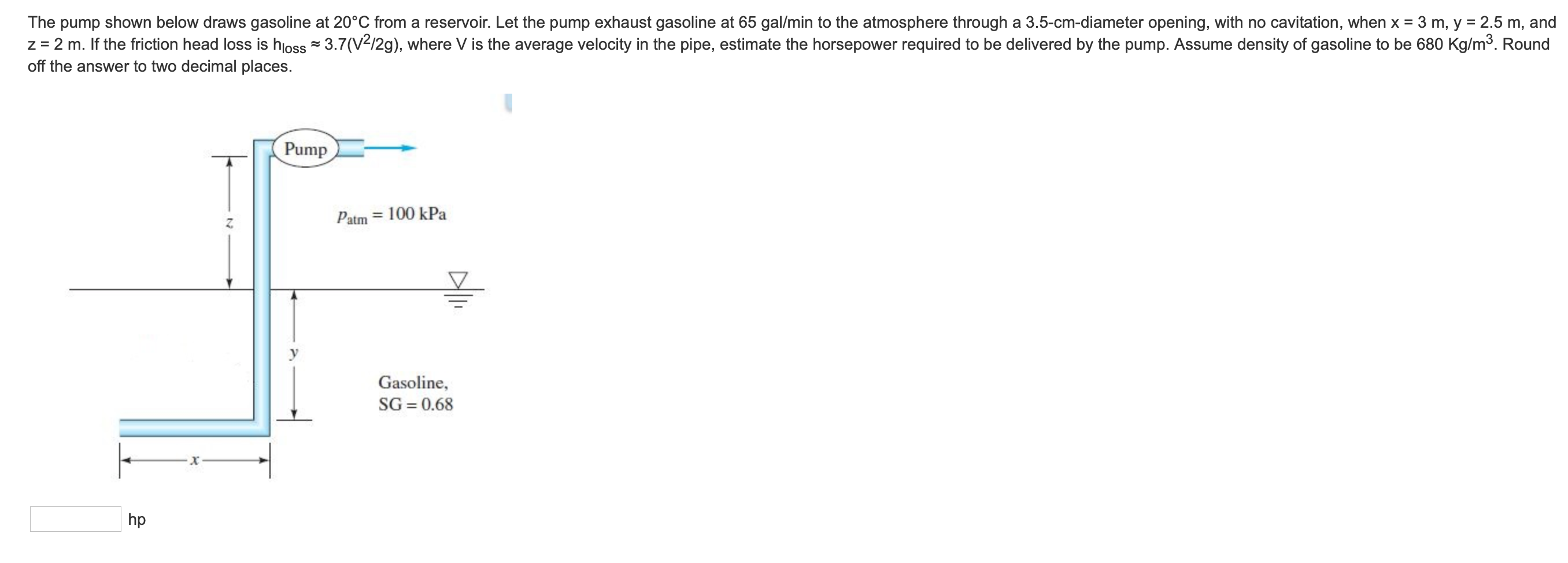 Solved The pump shown below draws gasoline at 20°C from a | Chegg.com