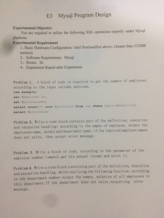 Solved E3 Mysql Program Design Experimental Objective You | Chegg.com