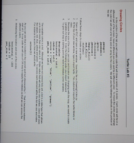 Solved Turtle Lab #3 Drawing Circles In this section of the | Chegg.com