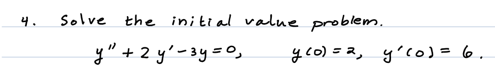 Solved 4. Solve the initial value problem. y" + 2 y' - 3y = | Chegg.com