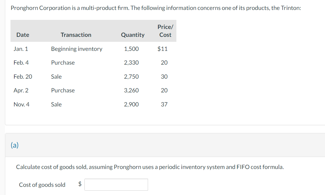 Solved Pronghorn Corporation is a multi-product firm. The | Chegg.com