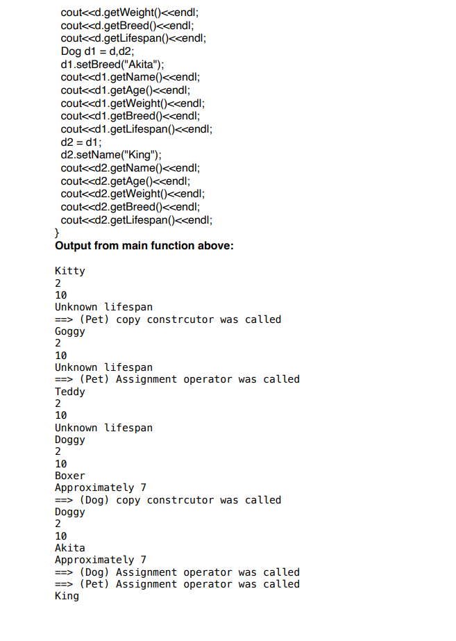 Solved c++ Please Define a Pet class that stores the pet’s | Chegg.com