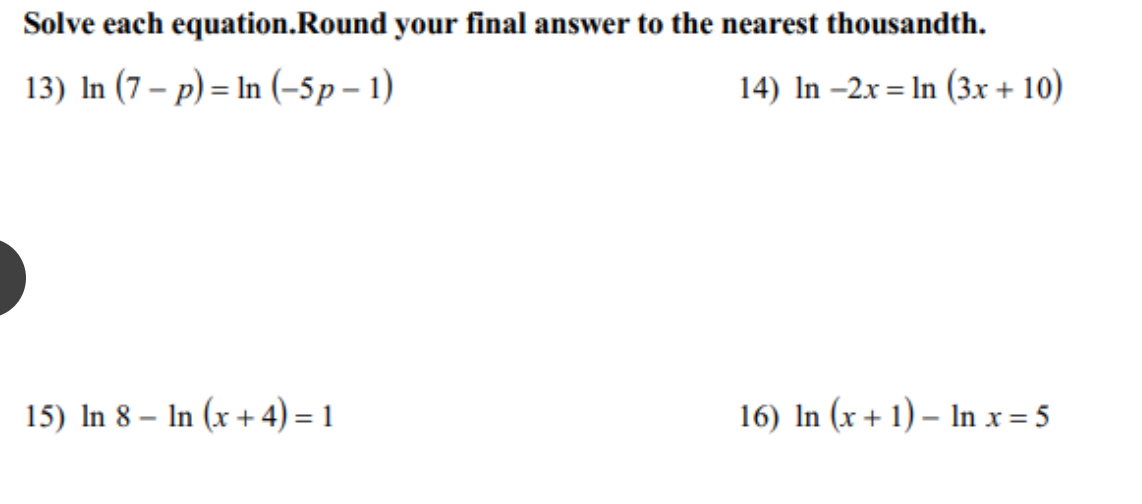 Solved Solve each equation.Round your final answer to the | Chegg.com