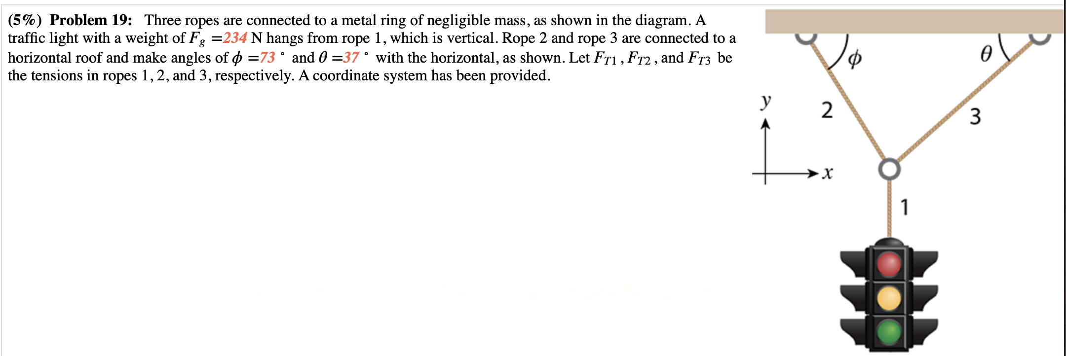 Solved (5\%) Problem 19: Three ropes are connected to a | Chegg.com