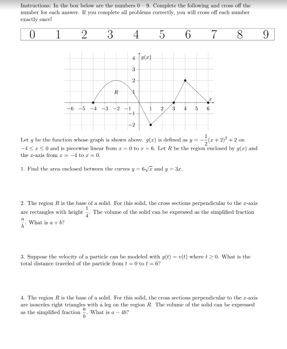 Solved Instructions: In the box below are the numbers 0 - 9. | Chegg.com