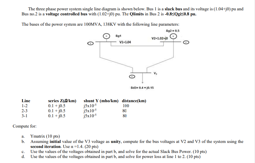 Solved The three phase power system single line diagram is | Chegg.com