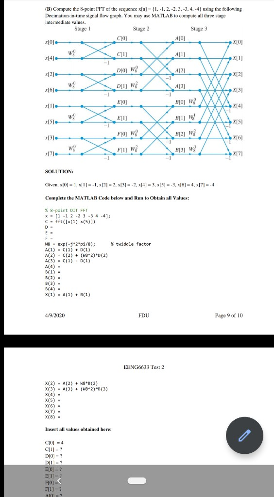 Solved (B) Compute the 8-point FFT of the sequence x[n] = | Chegg.com
