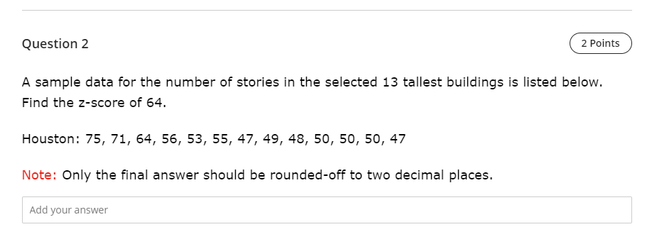 Solved Question 2 2 Points A sample data for the number of | Chegg.com