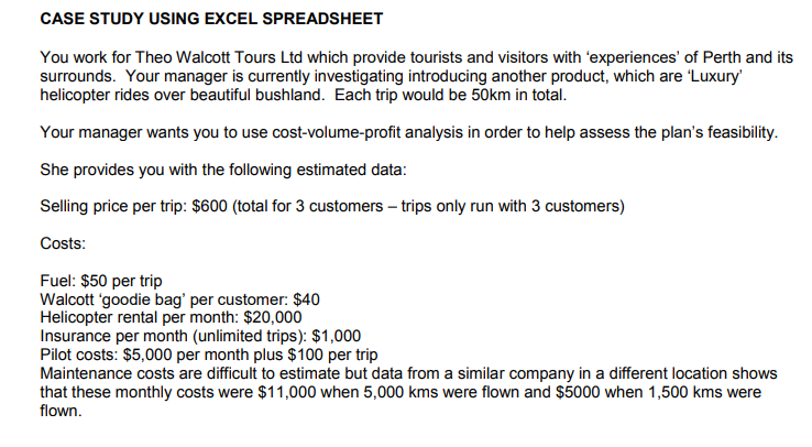 Solved CASE STUDY USING EXCEL SPREADSHEET You work for Theo | Chegg.com