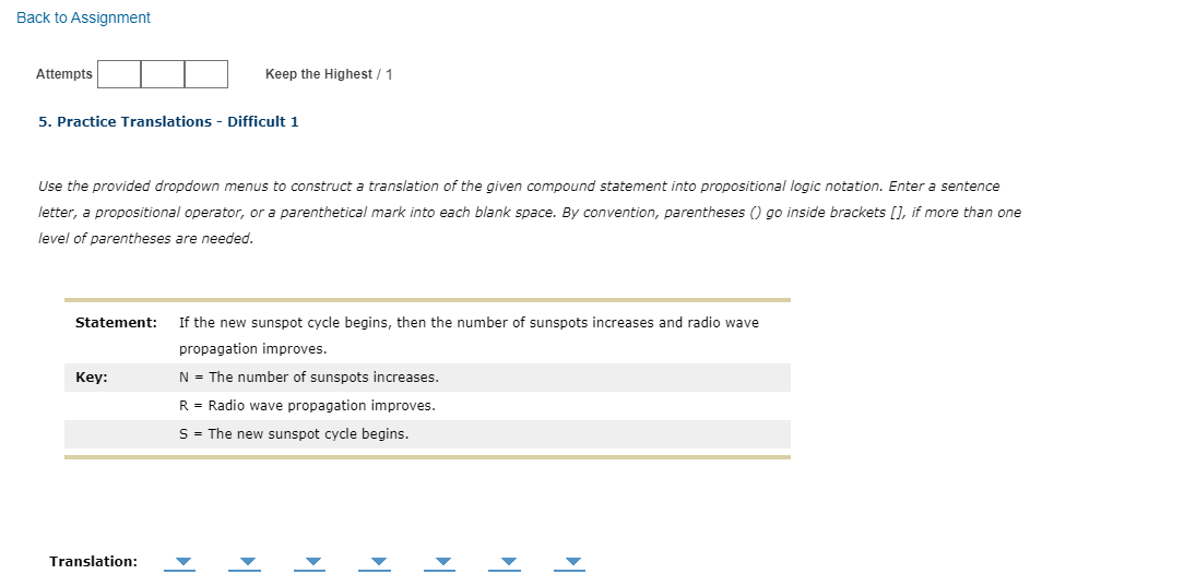 Solved Use the provided dropdown menus to construct a | Chegg.com