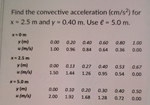 Solved Find The Convective Acceleration Cm S2 For X 2 5 M