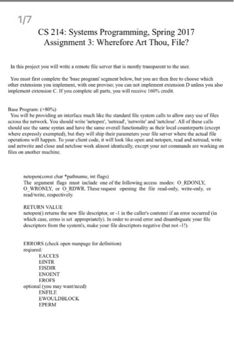 Solved CS 214: Systems Programming, Spring 2017 Assignment | Chegg.com