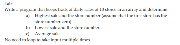 Solved Lab:Write a program that keeps track of daily sales | Chegg.com