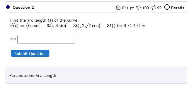 Solved Find the arc length (s) of the curve | Chegg.com
