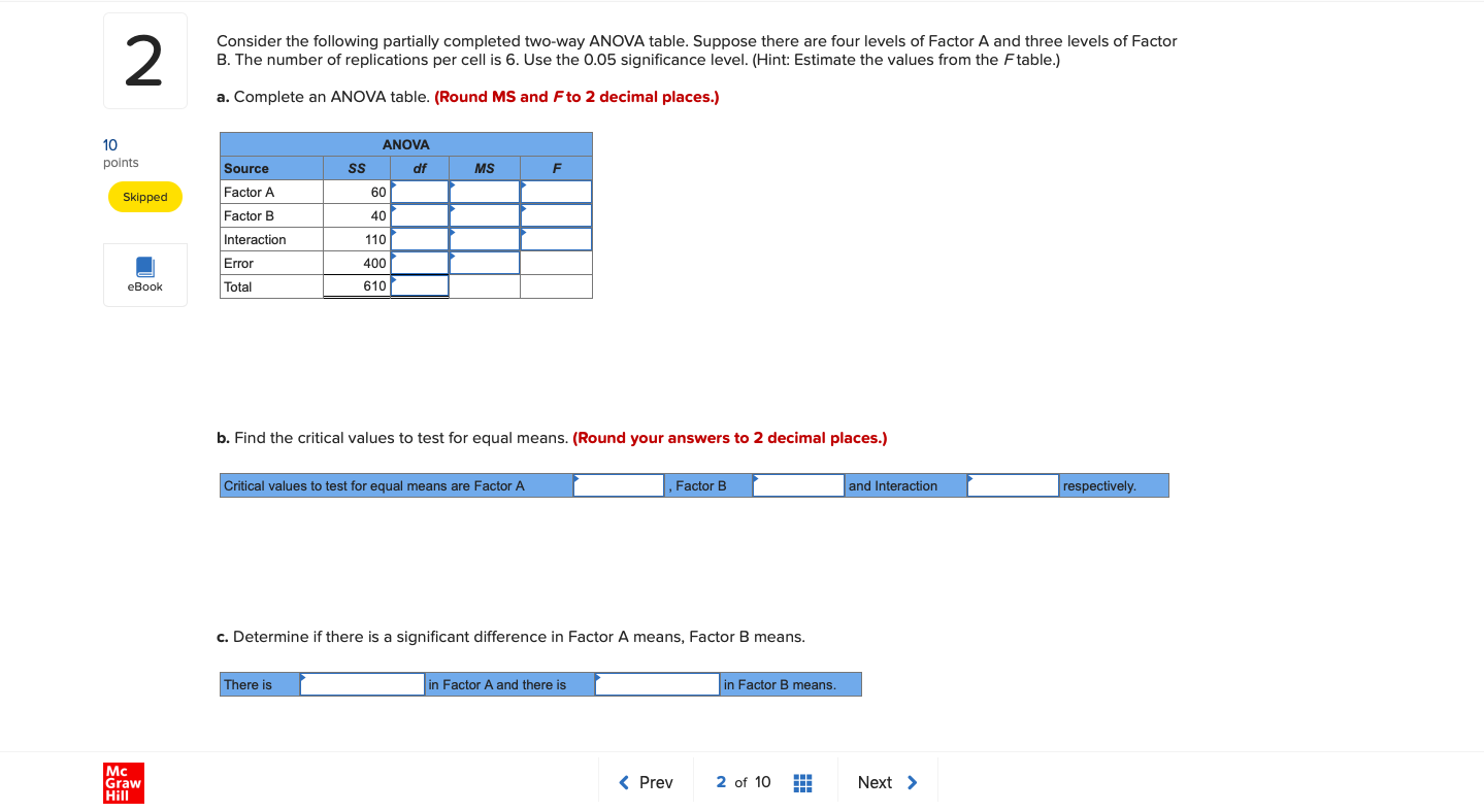 Solved 2 Consider the following partially completed two-way | Chegg.com