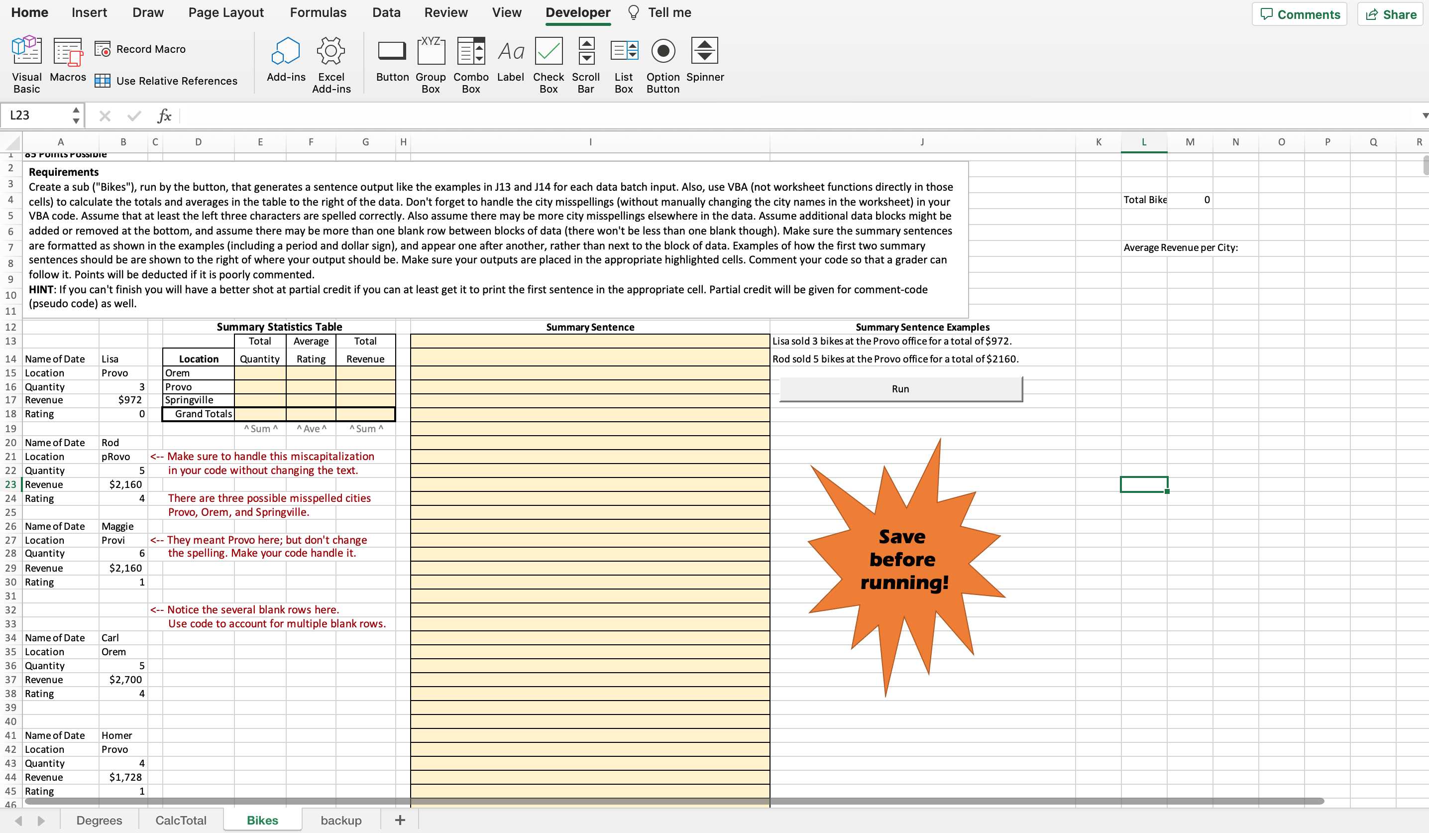 Solved I need a VBA code. The yellow cells are what should | Chegg.com