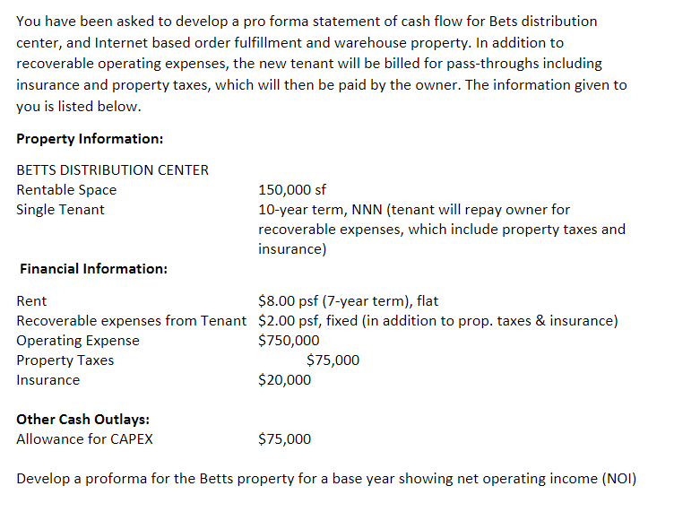 You have been asked to develop a pro forma statement | Chegg.com