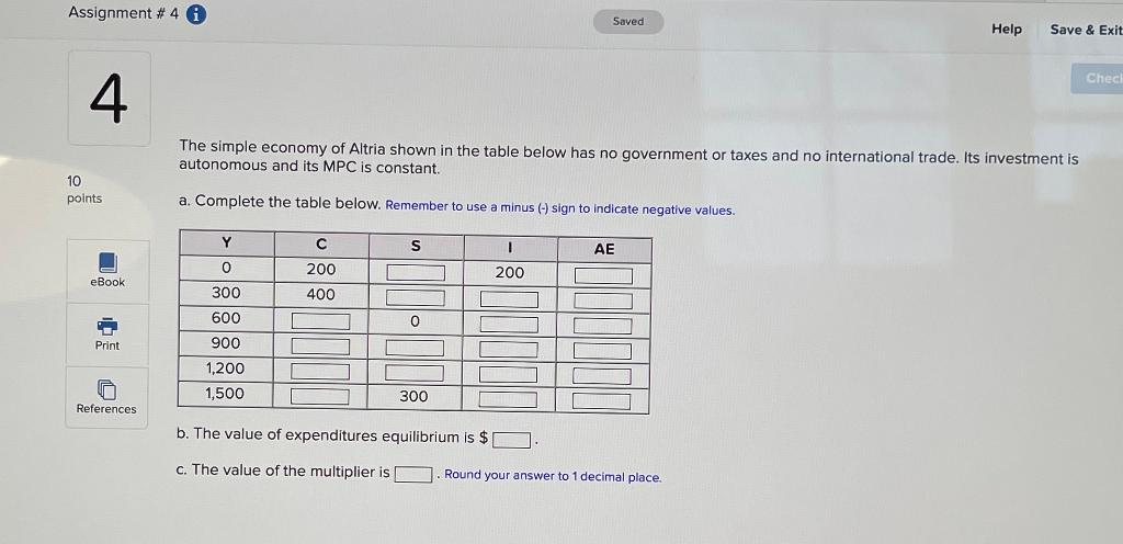 Solved Assignment #4 Saved Help Save & Exit Chec 4 The | Chegg.com