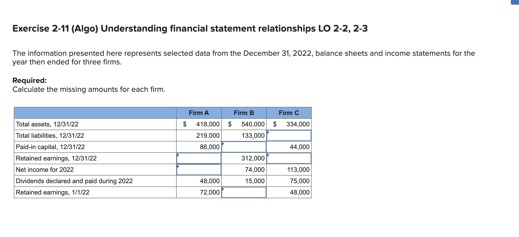 Solved Exercise 2-11 (Algo) Understanding financial | Chegg.com