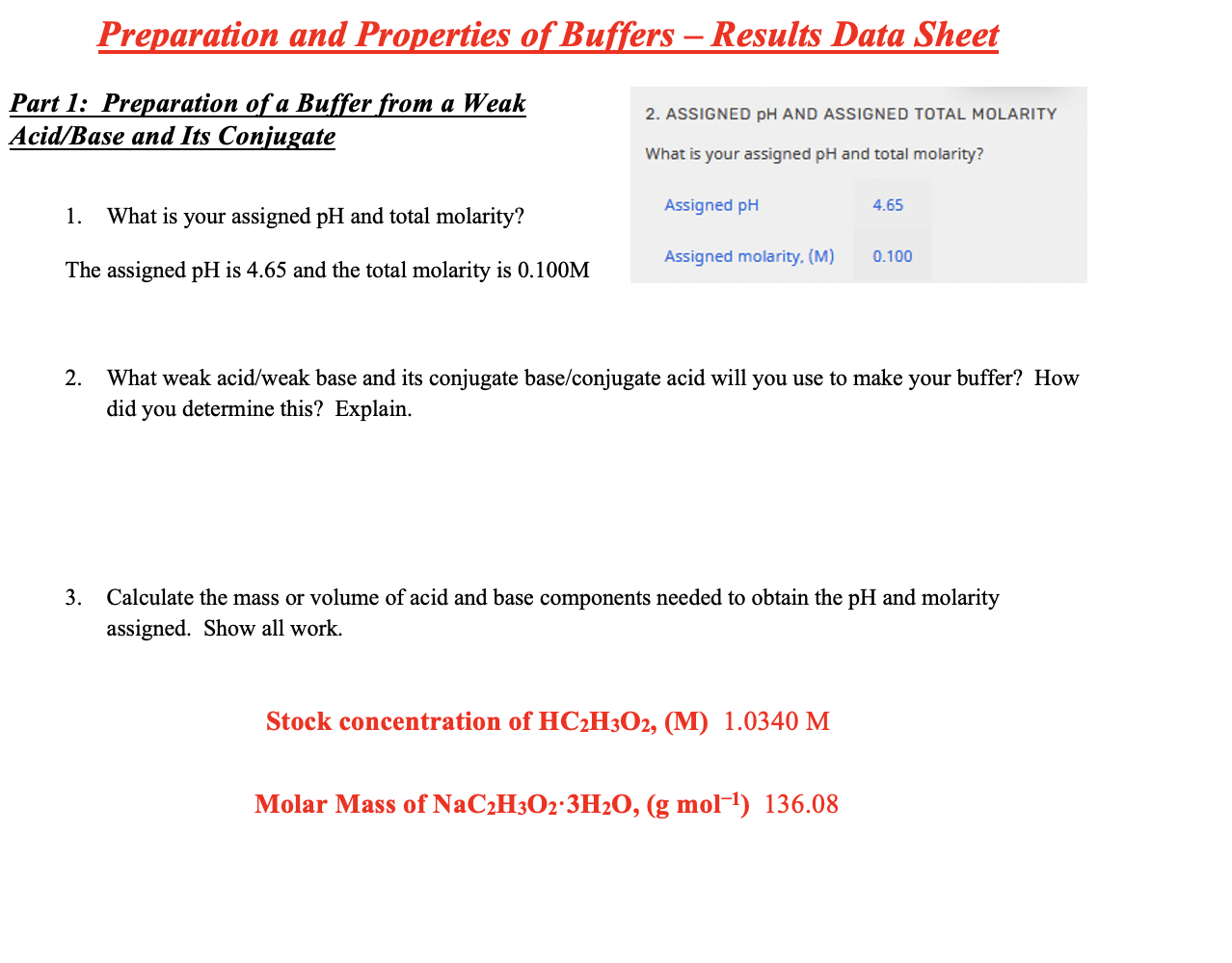 Solved Preparation and Properties of Buffers – Results Data | Chegg.com