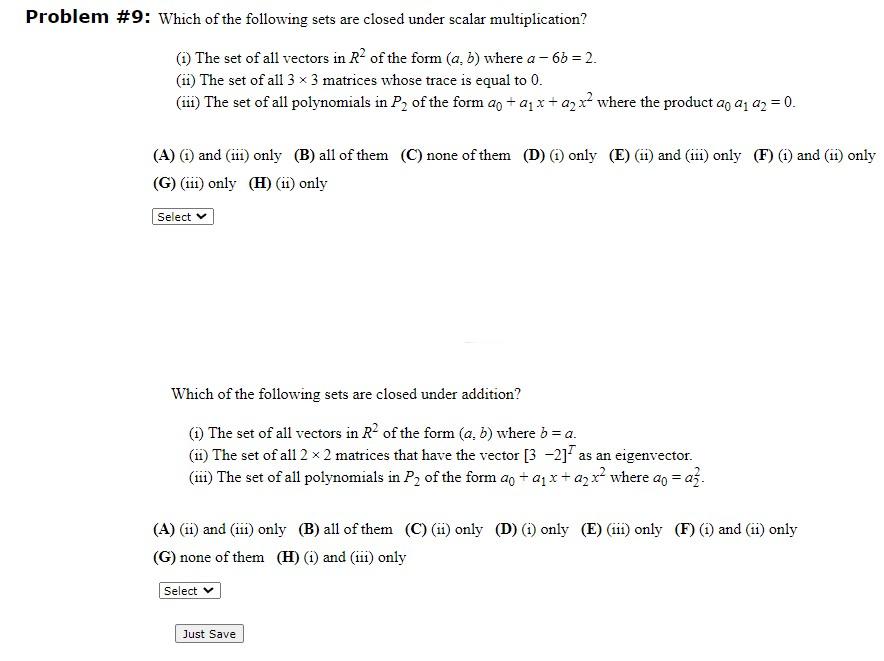 Solved Problem #9: Which of the following sets are closed | Chegg.com