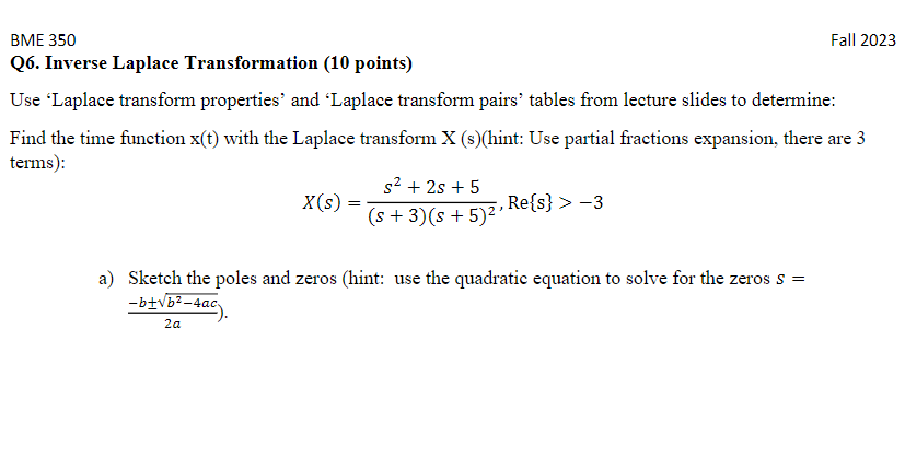 Solved BME 350 Fall 20 Q6. Inverse Laplace Transformation | Chegg.com