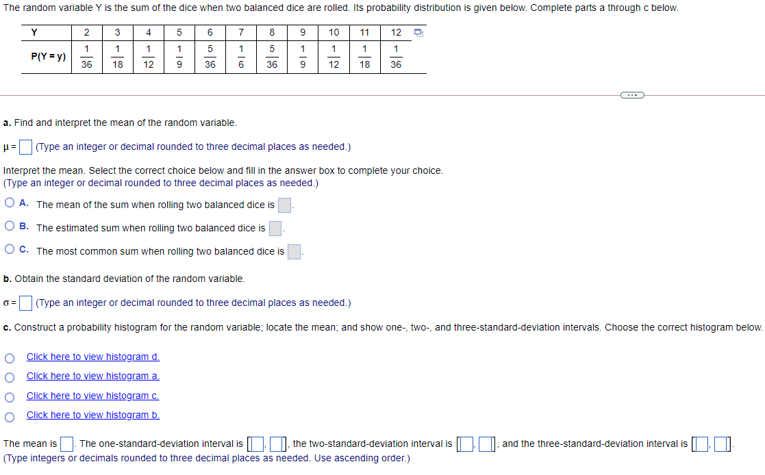 Solved The random variable Y is the sum of the dice when two | Chegg.com