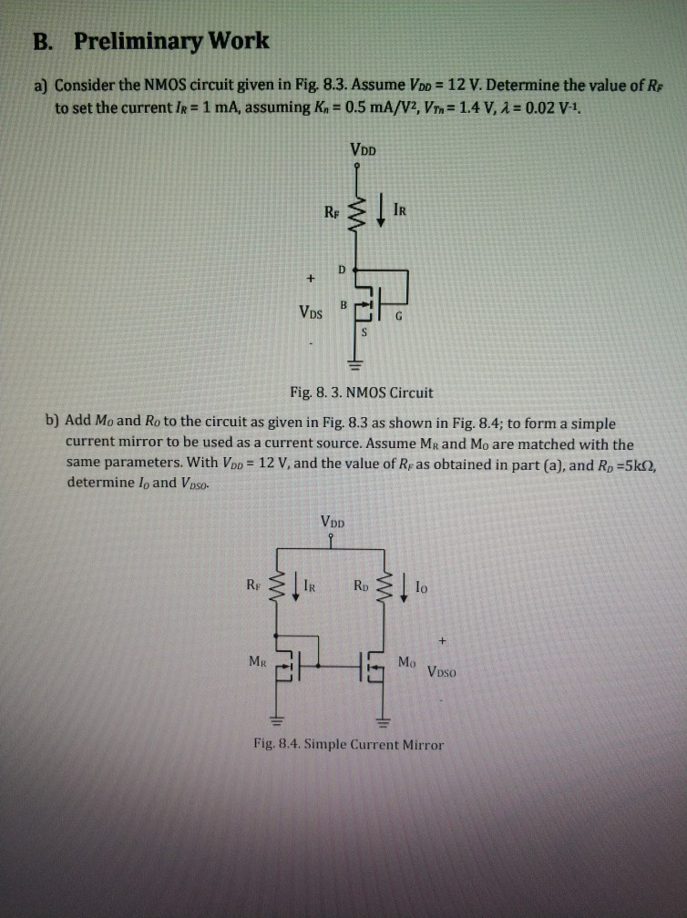 Solved B. Preliminary Work a) Consider the NMOS circuit | Chegg.com