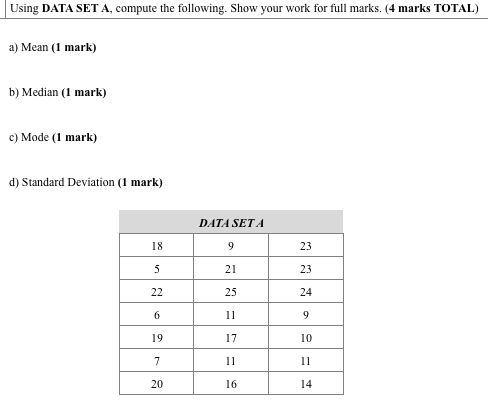 Solved Using DATA SET A, compute the following. Show your | Chegg.com