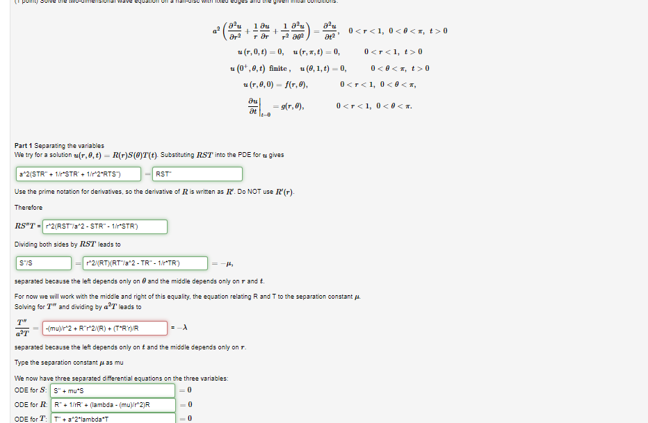 a2(∂r2∂2u+r1∂r∂u+r21∂θ2∂2u)=∂t2∂2u,0 | Chegg.com