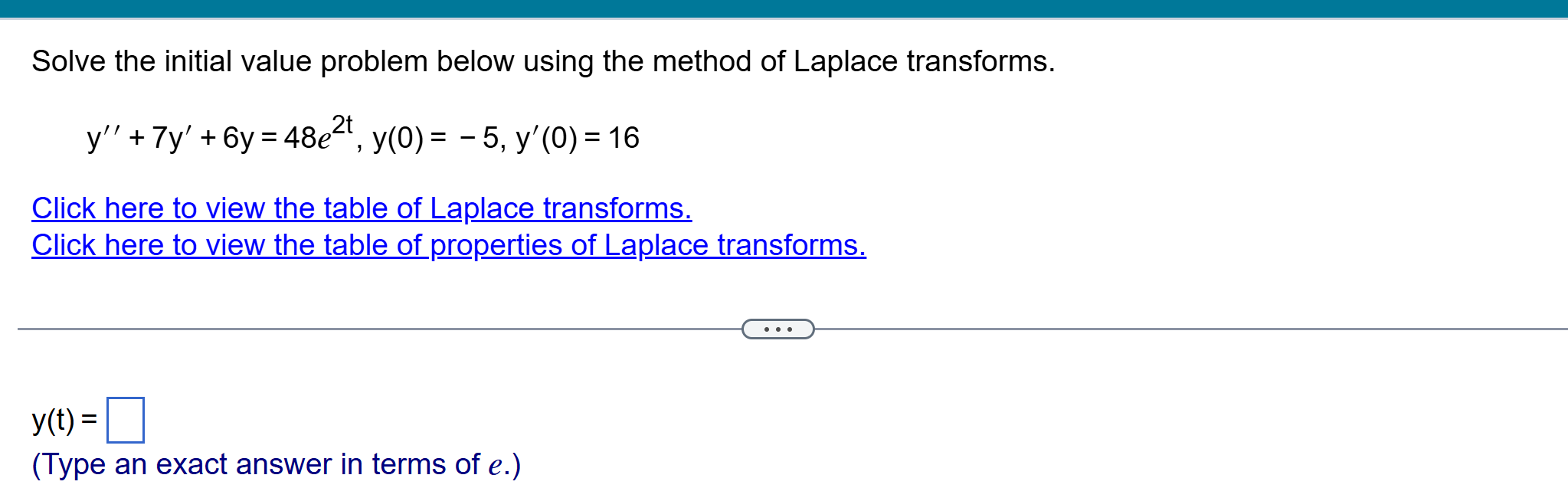 Solved Solve the initial value problem below using the | Chegg.com