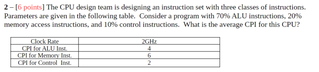 Solved 2 - [6 points] The CPU design team is designing an | Chegg.com