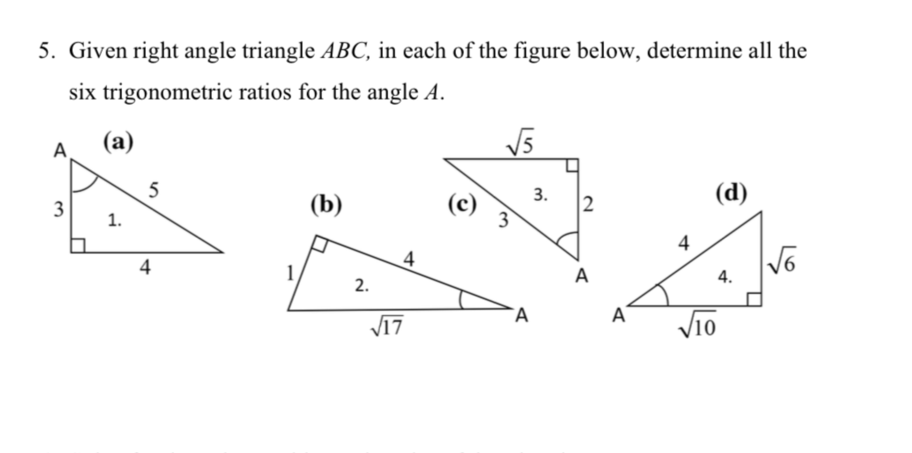 Solved Given right angle triangle ABC, in each of the figure | Chegg.com