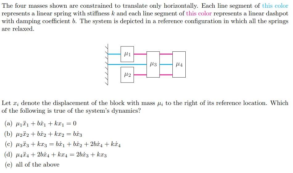 Solved The four masses shown are constrained to translate | Chegg.com Solved The four masses shown are constrained to translate | Chegg.com