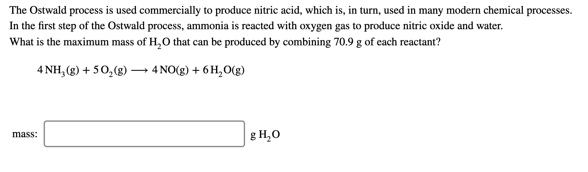 Solved The Ostwald process is used commercially to produce | Chegg.com
