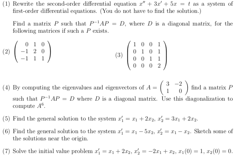 Solved (1) Rewrite the second-order differential equation x" | Chegg.com