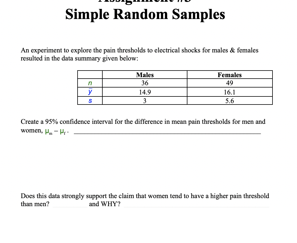 Solved Simple Random Samples An experiment to explore the | Chegg.com