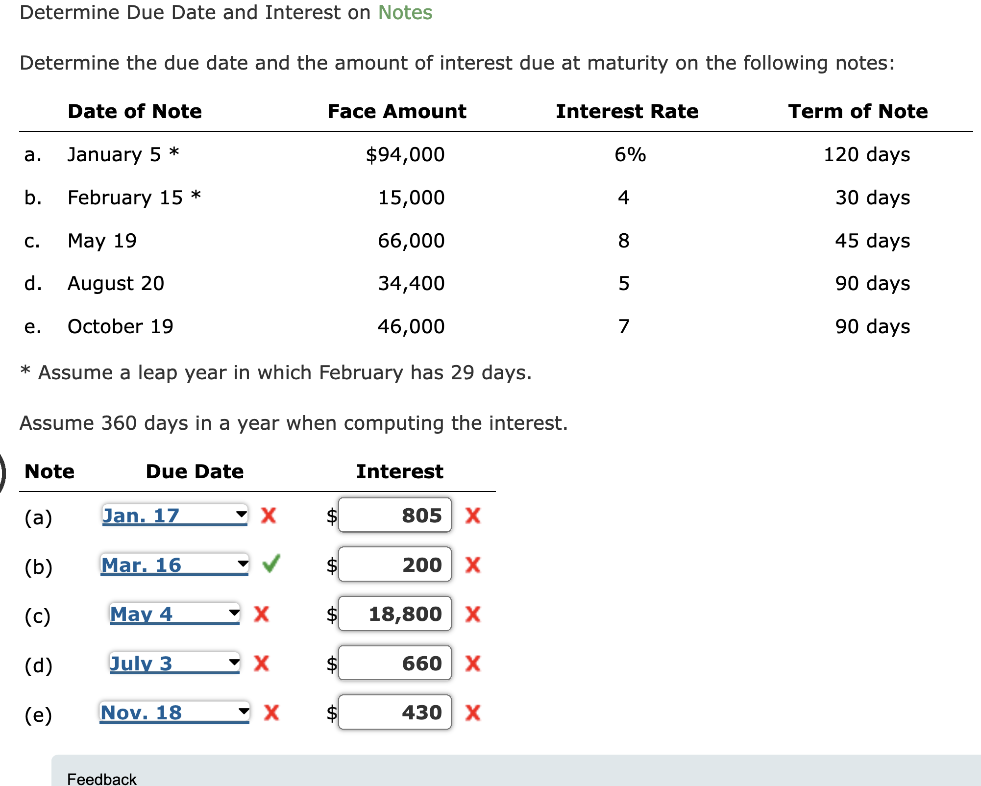 Solved Determine Due Date and Interest on Notes Determine | Chegg.com