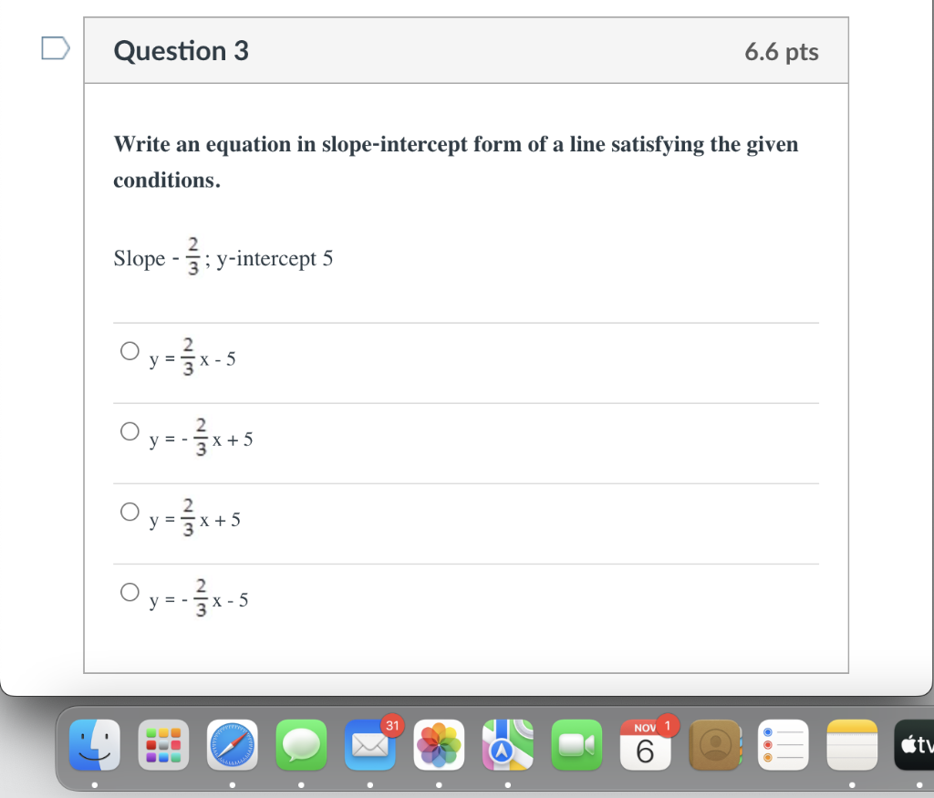 Solved Write an equation in slope-intercept form of a line | Chegg.com