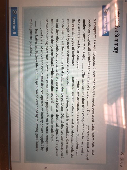 Solved ve Summary ection A A computer is a multipurpose | Chegg.com