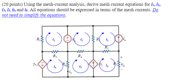 Solved (20 points) Using the mesh-current analysis, derive | Chegg.com