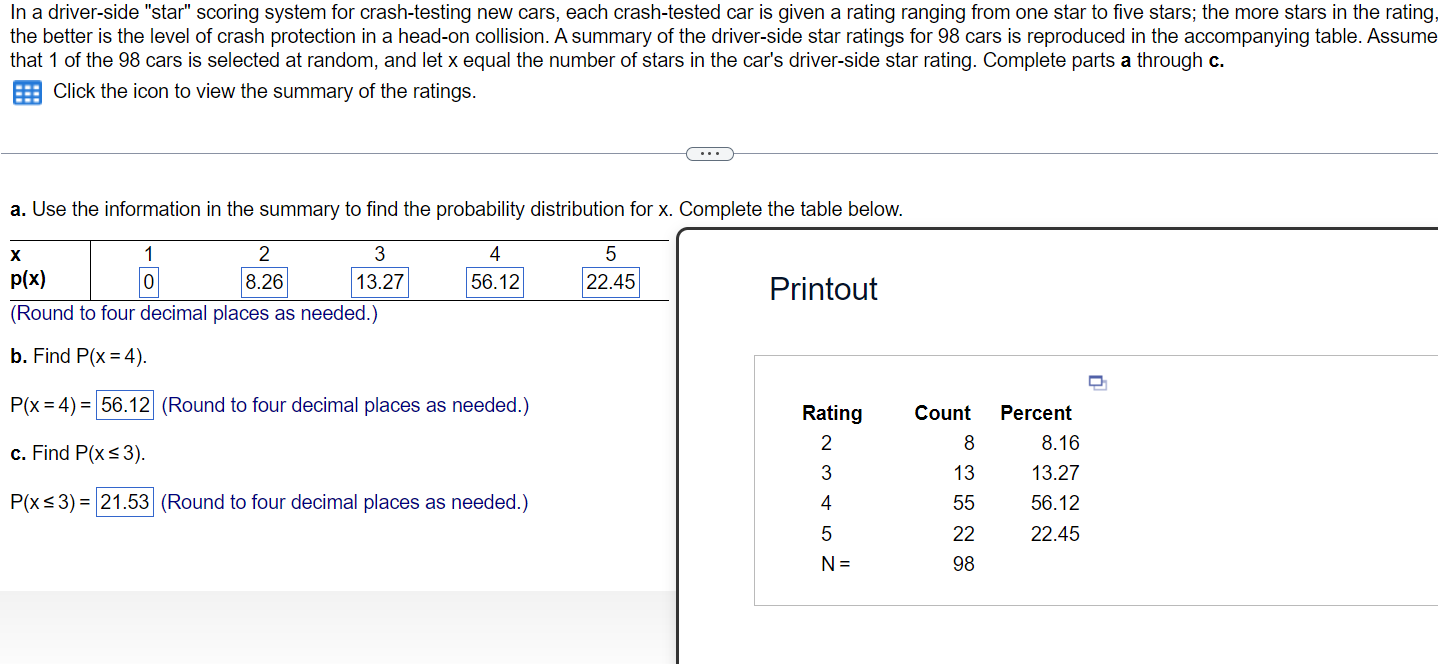 Solved In a driver-side "star" scoring system for | Chegg.com