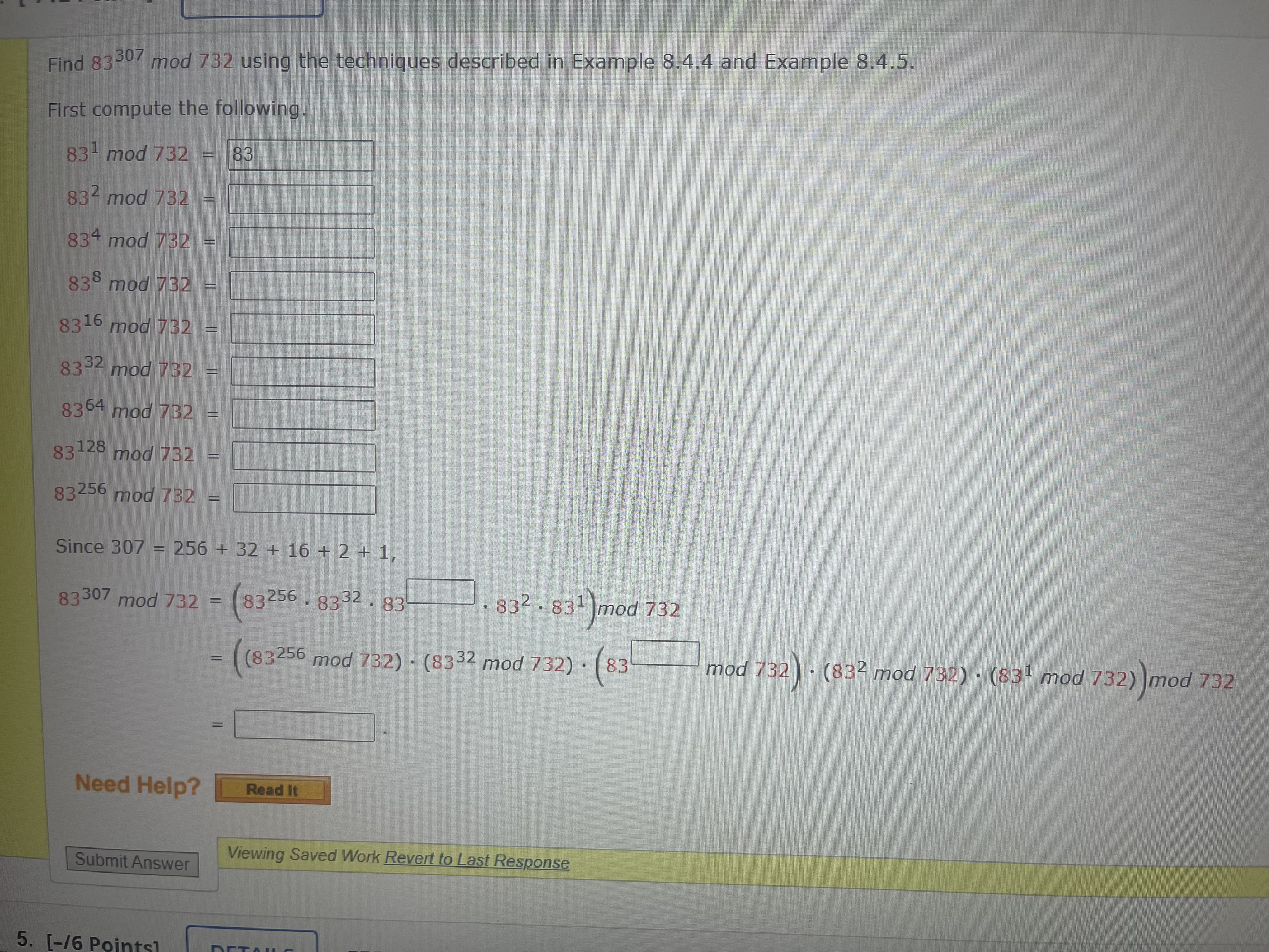 Solved Find 83307mod732 using the techniques described in | Chegg.com