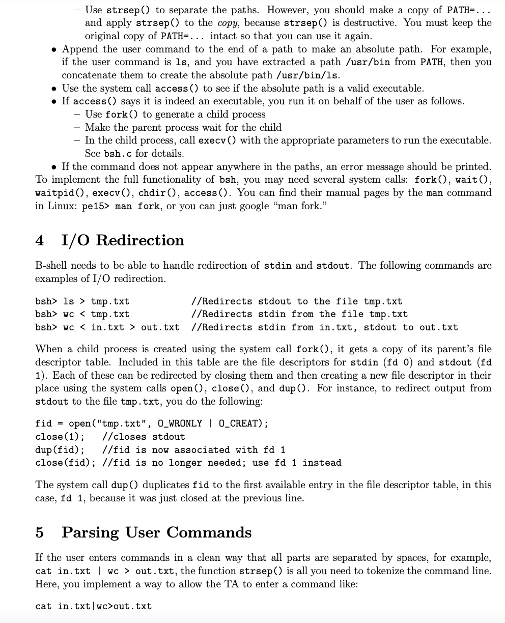 1 Introduction In This Project We Develop A Shell