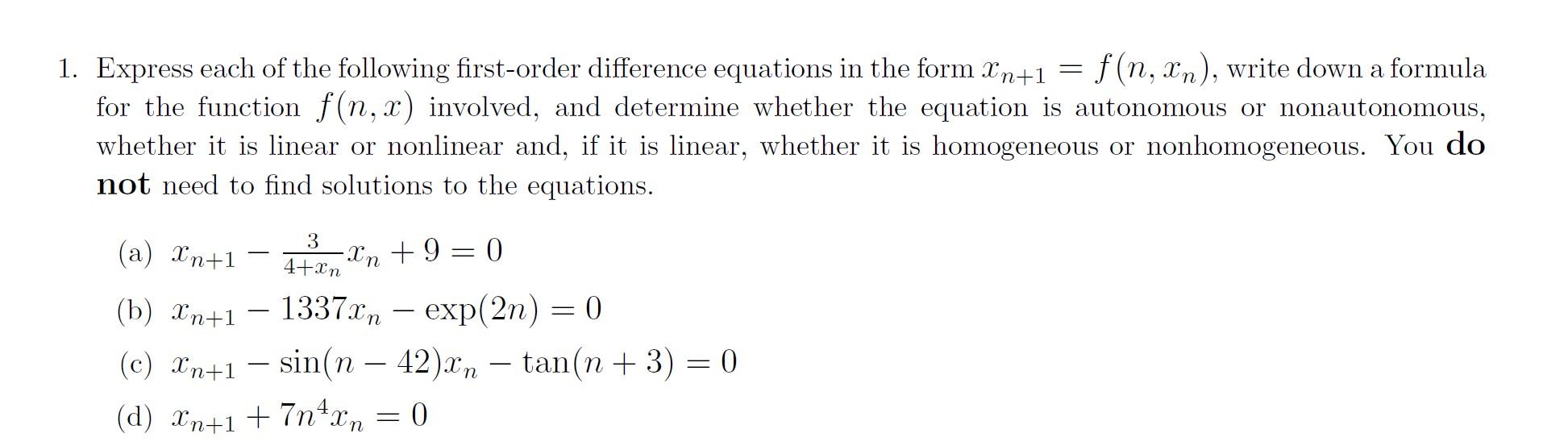 Solved Express each of the following first-order difference | Chegg.com