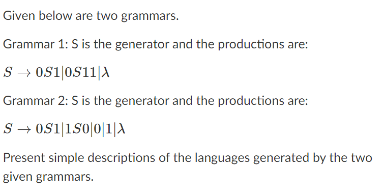 Solved Given below are two grammars. Grammar 1: S is the | Chegg.com